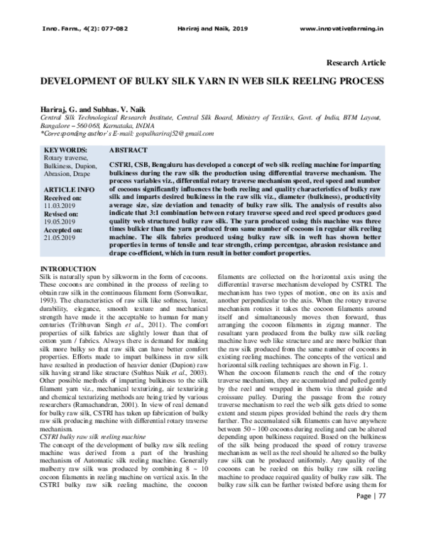 (PDF) DEVELOPMENT OF BULKY SILK YARN IN WEB SILK REELING PROCESS