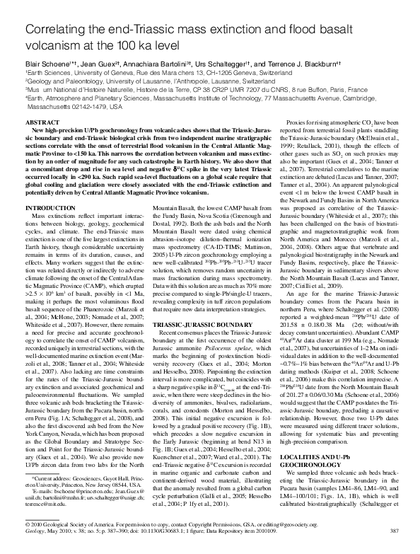 (PDF) Correlating the end-Triassic mass extinction and flood basalt ...