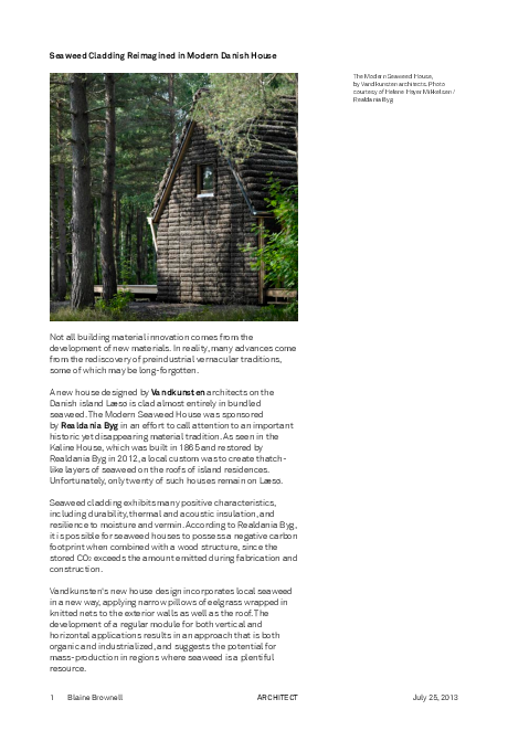 (PDF) Seaweed Cladding Reimagined in Modern Danish House