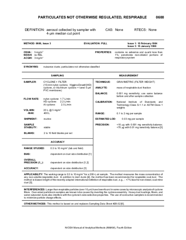 (PDF) PARTICULATES NOT OTHERWISE REGULATED, RESPIRABLE 0600