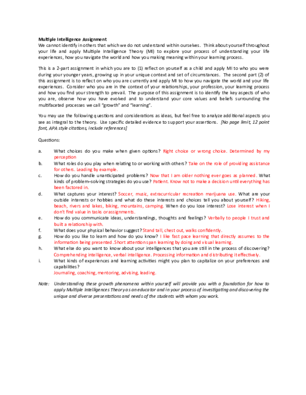 (DOC) Multiple Intelligence Assignment
