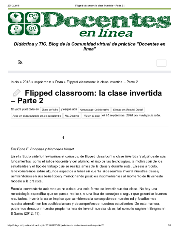 (PDF) Flipped classroom: la clase invertida -Parte 2 - Septiembre 2018
