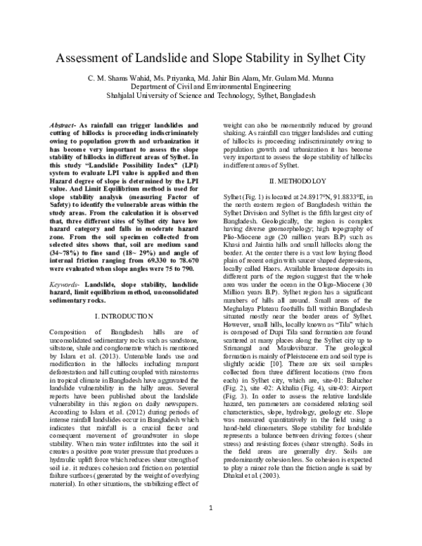 (DOC) Assessment of Land Slide & Slope Stability