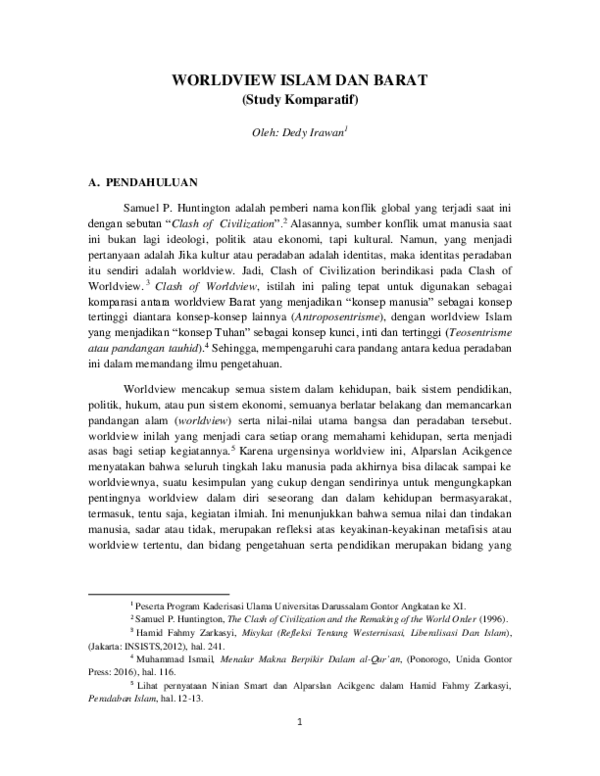(PDF) WORLDVIEW ISLAM DAN BARAT (Study Komparatif)