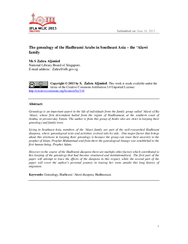 (PDF) The genealogy of the Hadhrami Arabs in Southeast Asia -the 'Alawi ...