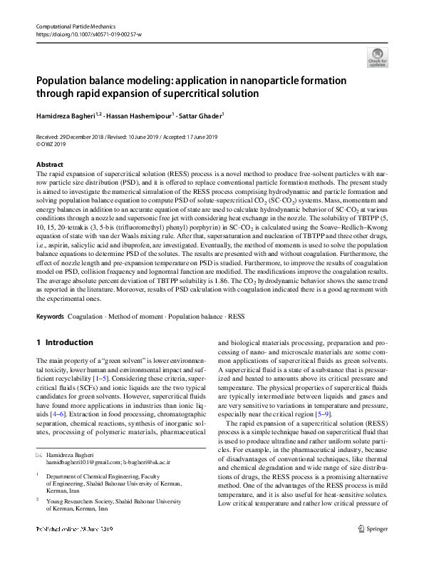 (PDF) Population balance modeling: application in nanoparticle formation through rapid expansion ...