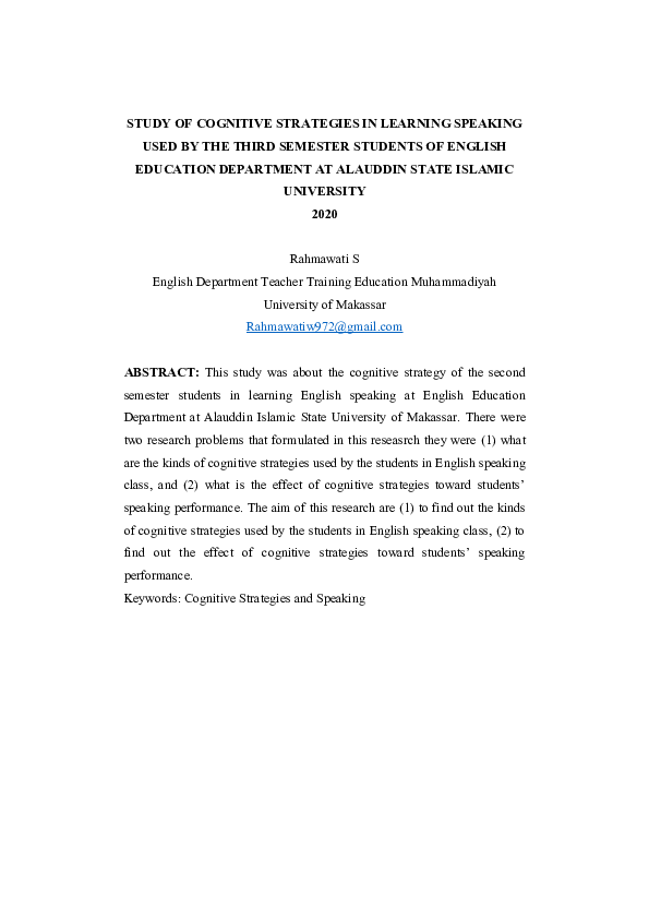 (DOC) STUDY OF COGNITIVE STRATEGIES IN LEARNING SPEAKING USED BY THE ...