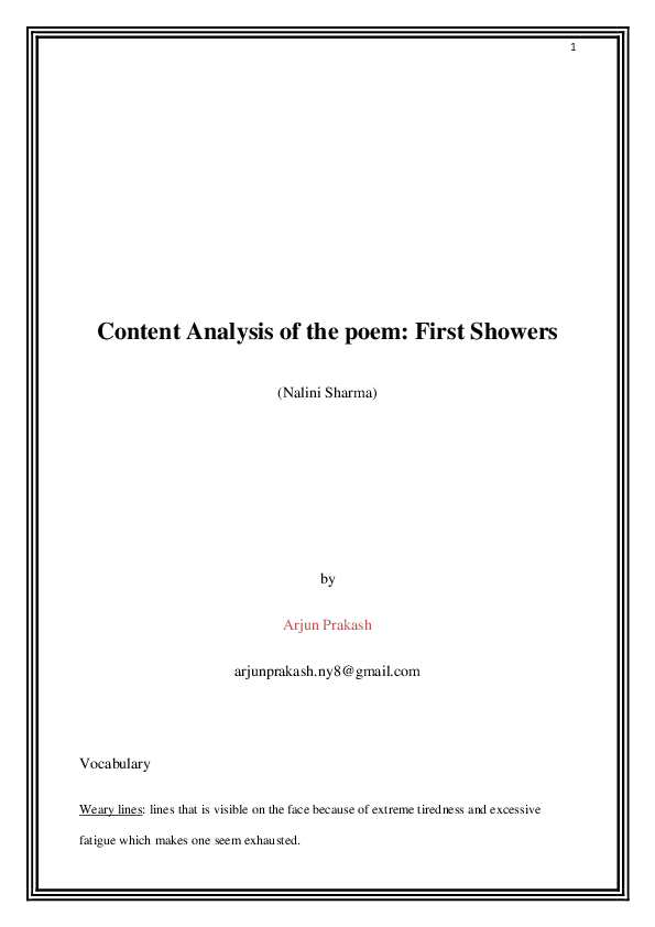 (PDF) Content Analysis of the poem: First Showers (Nalini Sharma