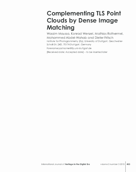 Pdf Complementing Tls Point Clouds By Dense Image Matching