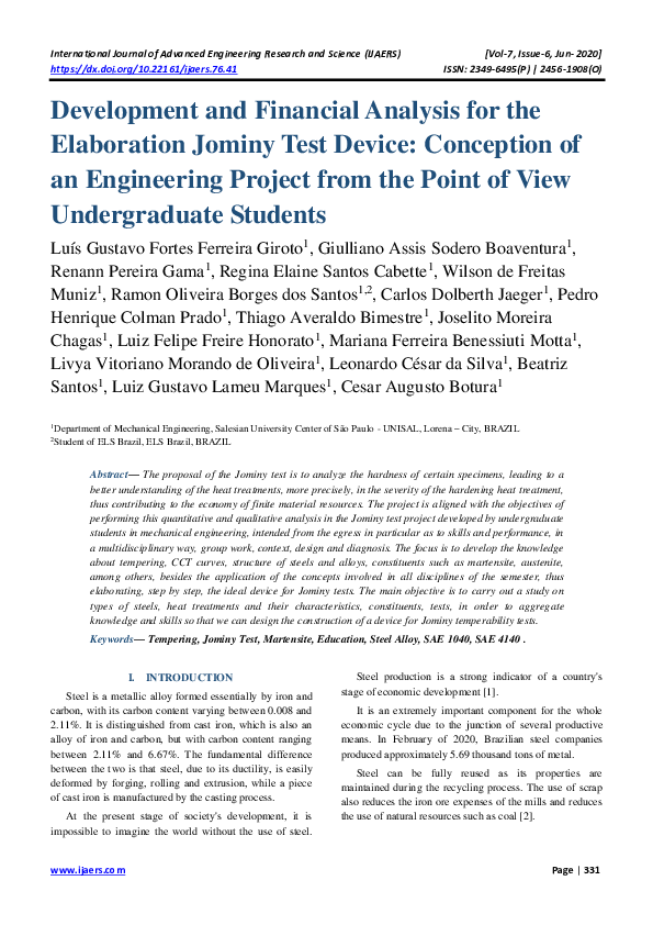 (PDF) Development and Financial Analysis for the Elaboration Jominy ...