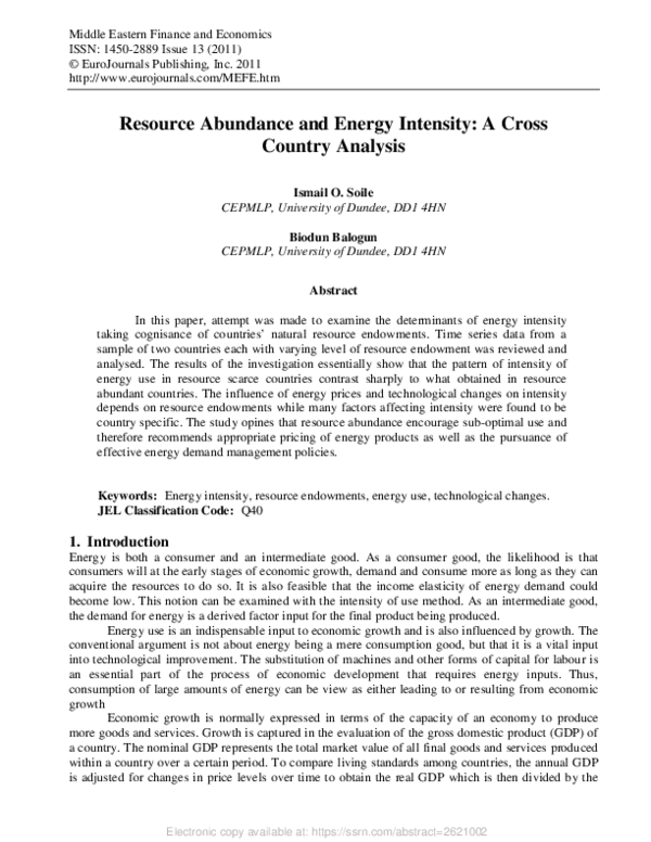 (PDF) Resource Abundance and Energy Intensity: A Cross Country Analysis