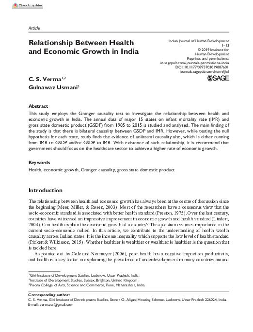 (PDF) Relationship Between Health and Economic Growth in India