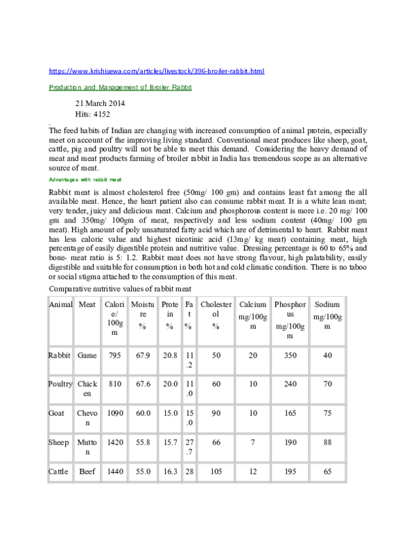 (DOC) Production and Management of Broiler Rabbit