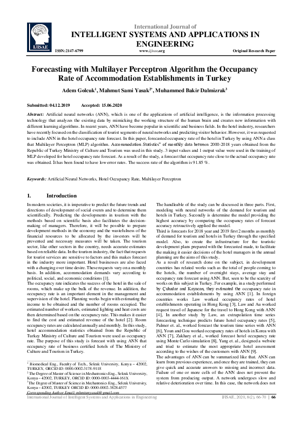 Pdf Forecasting With Multilayer Perceptron Algorithm The Occupancy