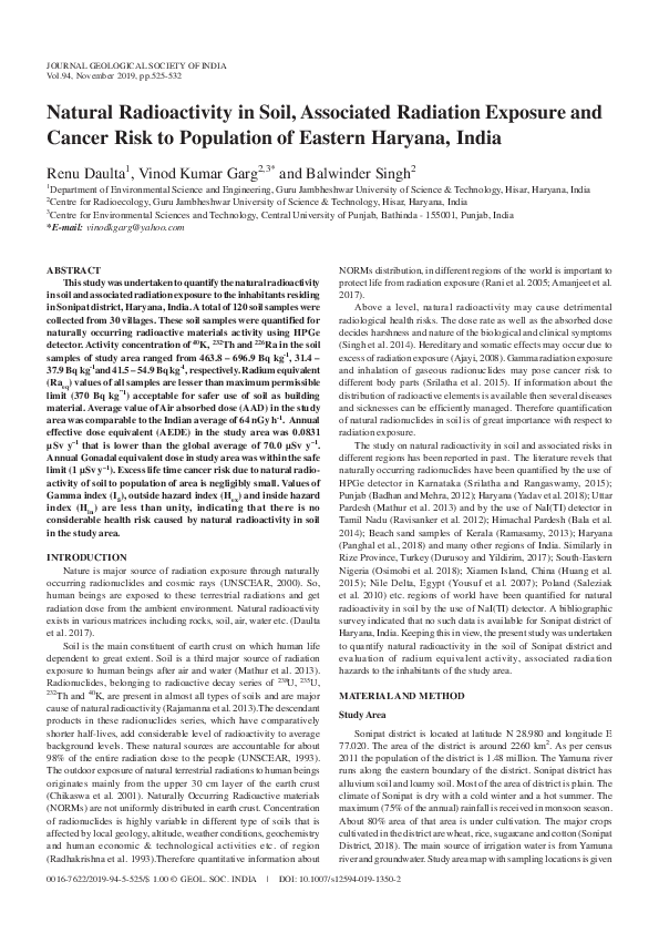 (PDF) Natural Radioactivity in Soil, Associated Radiation Exposure and ...