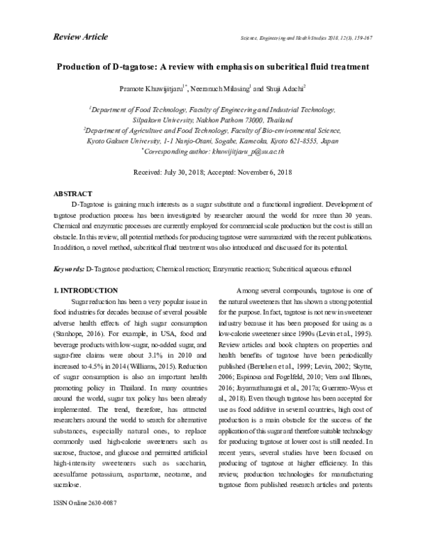 (PDF) Production of D-tagatose: A review with emphasis on subcritical ...