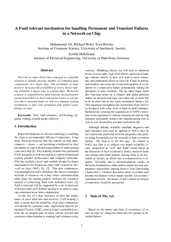(PDF) A Fault tolerant mechanism for handling Permanent and Transient Failures in a Network on Chip
