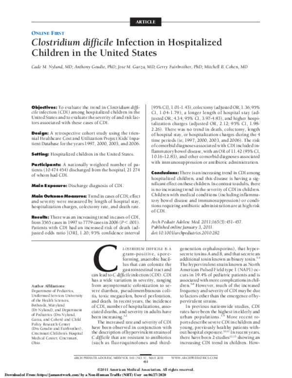 (PDF) Clostridium difficile Infection in Hospitalized Children in the ...