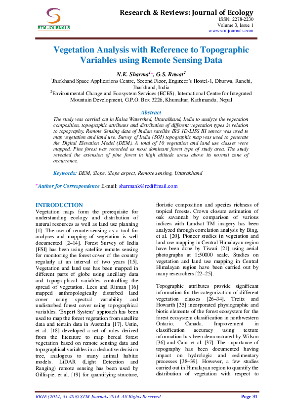 (PDF) Vegetation Analysis with Reference to Topographic Variables using ...