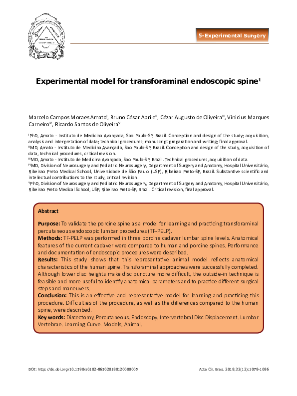 (PDF) Experimental Surgery Experimental model for transforaminal ...