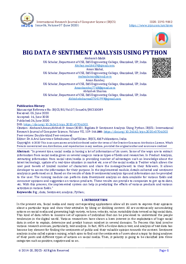 Pdf Bigdata And Sentiment Analysis Using Python