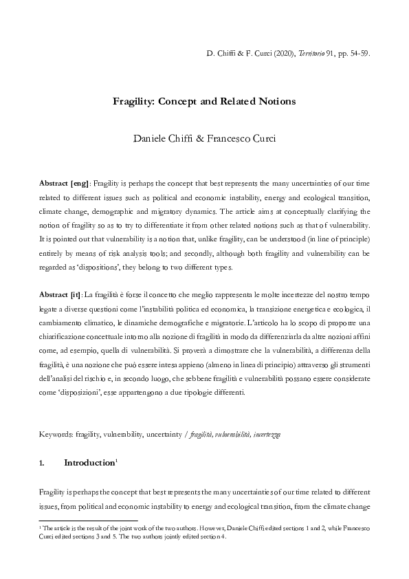 (PDF) Fragility: Concept and Related Notions (Territorio)