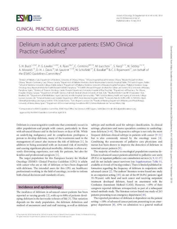 (PDF) Delirium in adult cancer patients: ESMO Clinical Practice Guidelines