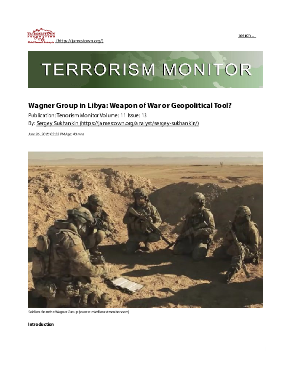 (PDF) Wagner Group in Libya: Weapon of War or Geopolitical Tool?