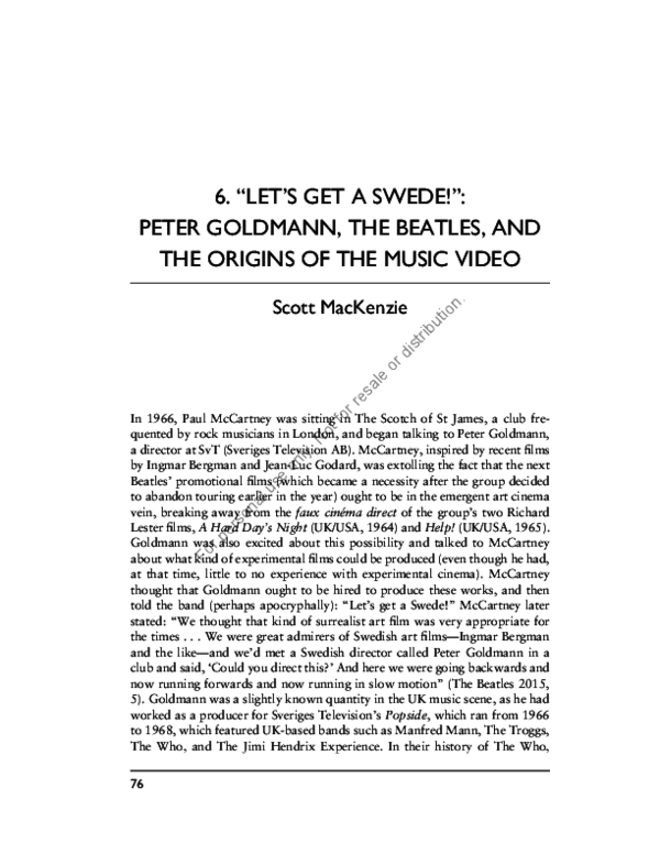 (PDF) ‘Let’s Get A Swede!’: Peter Goldmann, The Beatles, and the Origins of Music Video