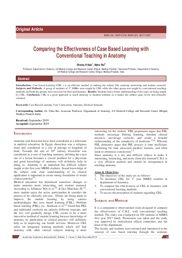 (PDF) Comparing the Effectiveness of Case Based Learning with ...