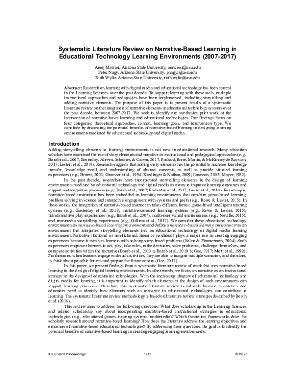 (PDF) Systematic Literature Review on Narrative-Based Learning in Educational Technology ...
