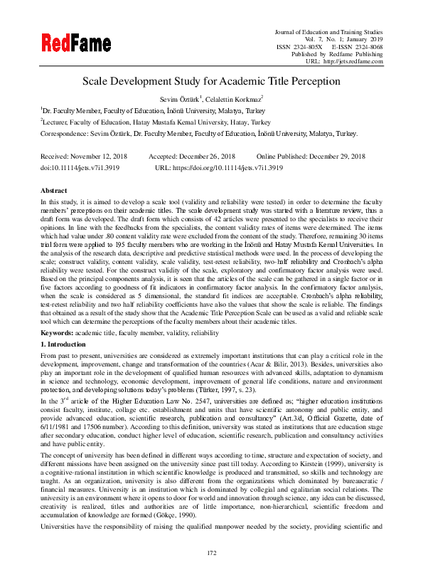 (PDF) Development of Academic Title Perception Scale