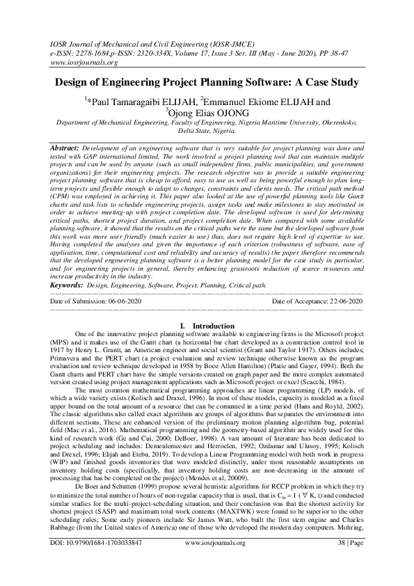 (PDF) Design of Engineering Project Planning Software: A Case Study
