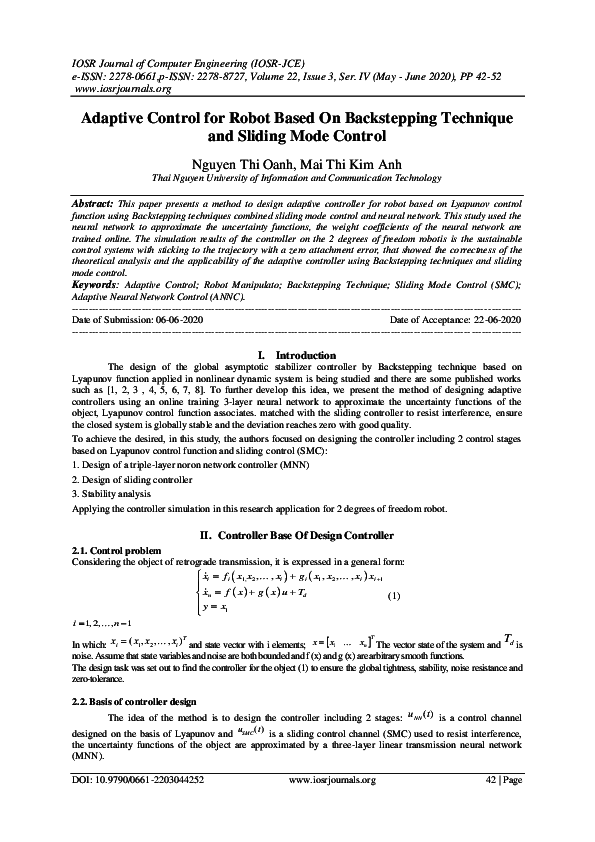 Pdf Adaptive Control For Robot Based On Backstepping Technique And