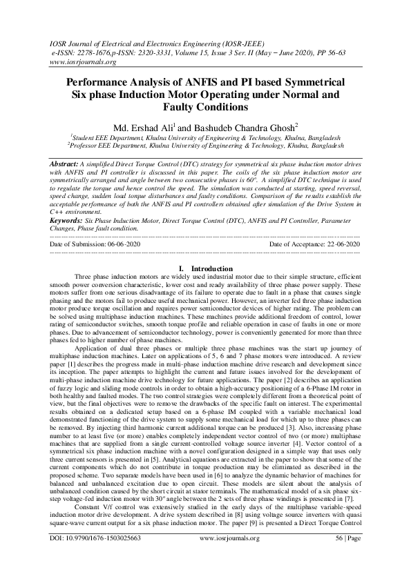 Pdf Performance Analysis Of Anfis And Pi Based Symmetrical Six Phase