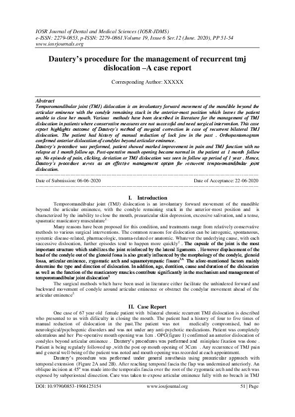 (PDF) Dautery's procedure for the management of recurrent tmj ...