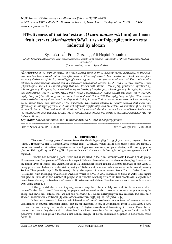 (PDF) Effectiveness of inai leaf extract (LawsoniainermisLinn) and noni ...