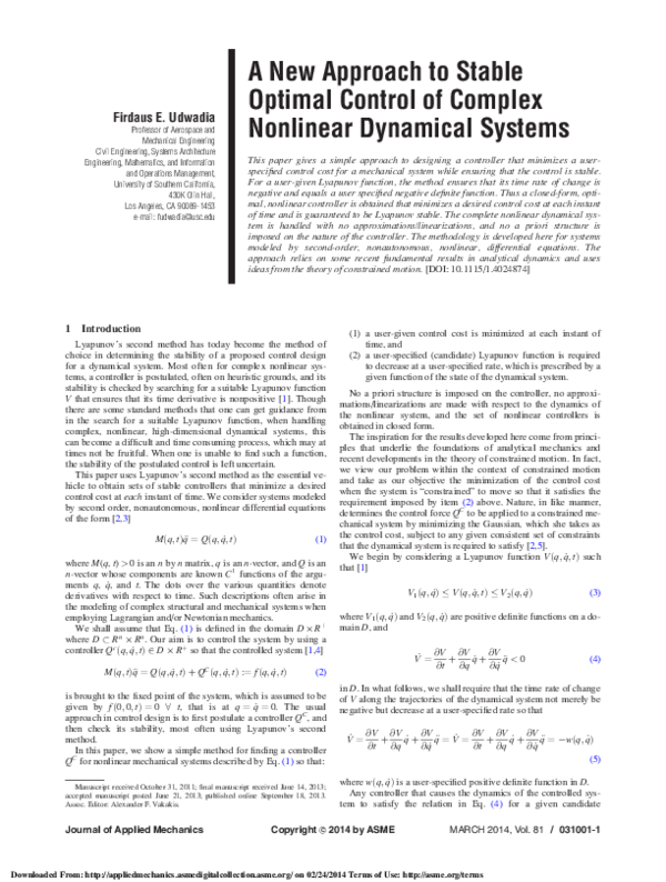 (PDF) A New Approach to Stable Optimal Control of Complex Nonlinear ...