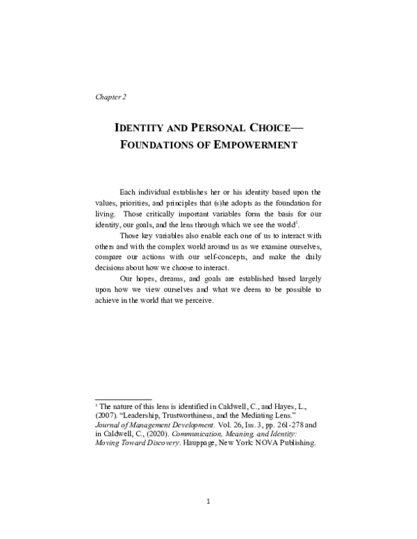 (DOC) Identity and Personal Choice- Foundations of Empowerment