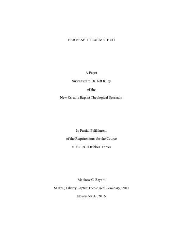(PDF) Hermeneutical Method Paper
