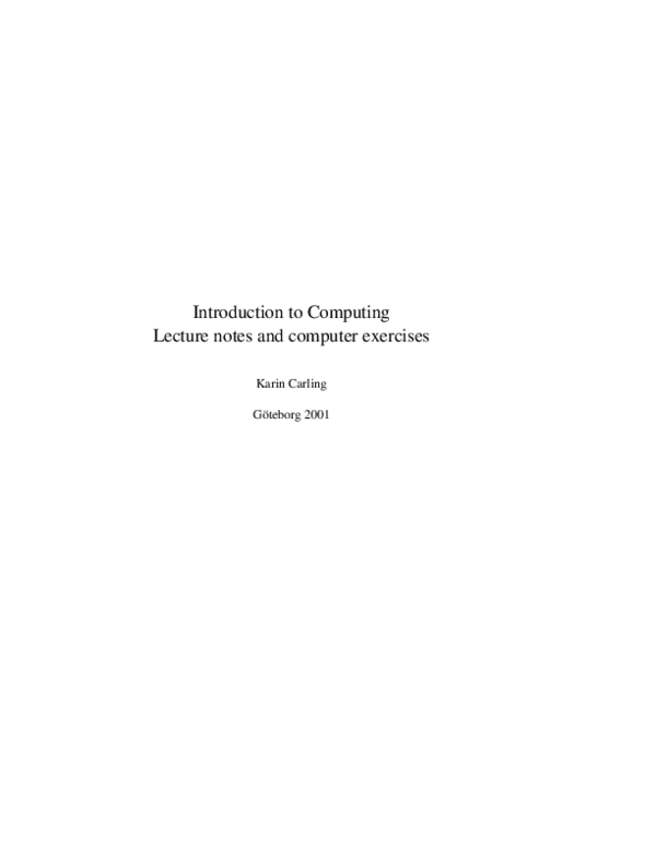 Pdf Introduction To Computing Lecture Notes And Computer Exercises 4003