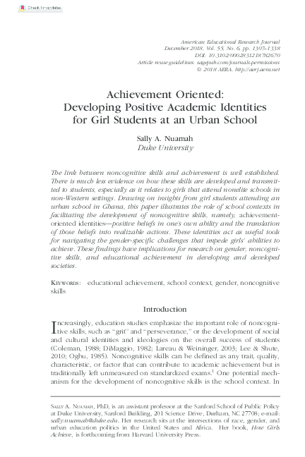 (PDF) Achievement Oriented: Developing Positive Academic Identities for ...