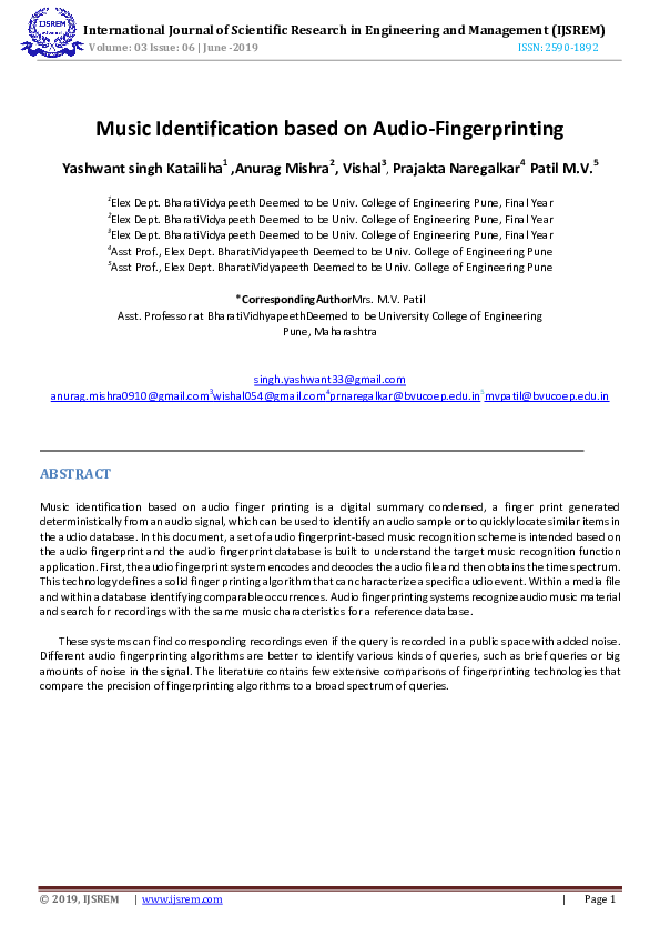 (PDF) Music Identification based on Audio-Fingerprinting
