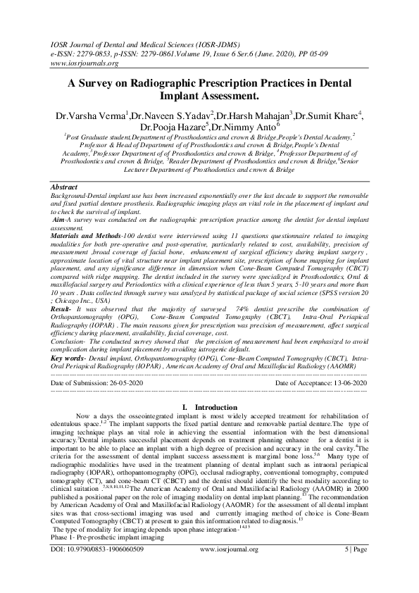 (PDF) A Survey on Radiographic Prescription Practices in Dental Implant ...