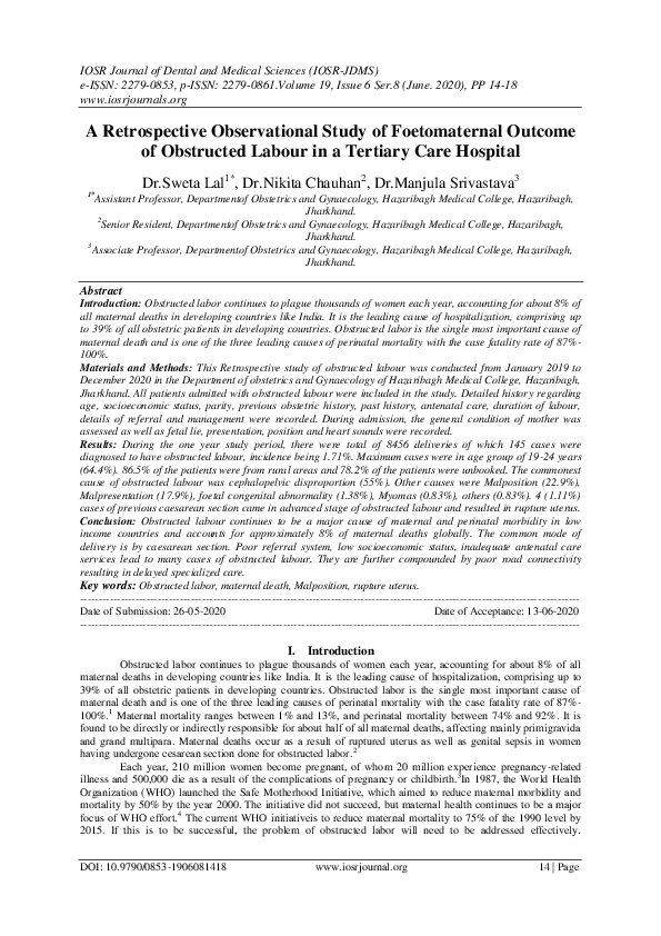 (PDF) A Retrospective Observational Study of Foetomaternal Outcome of ...
