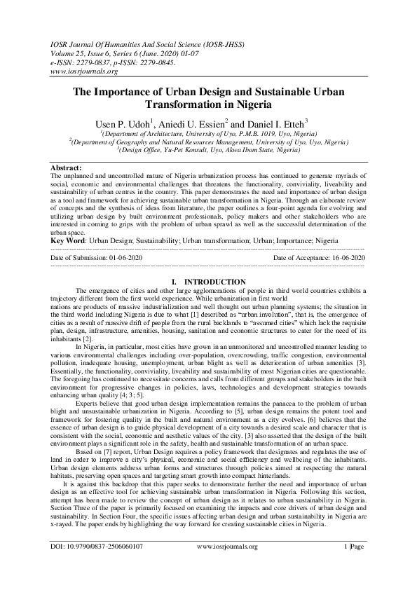 (PDF) The Importance of Urban Design and Sustainable Urban ...