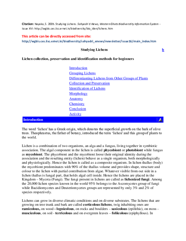 (PDF) Studying lichens