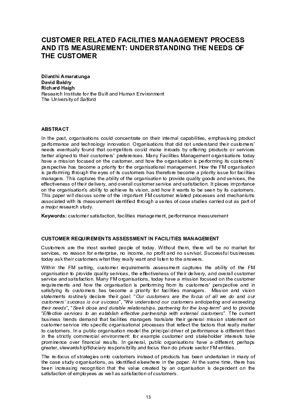 (PDF) Customer-related facilities management process and its ...