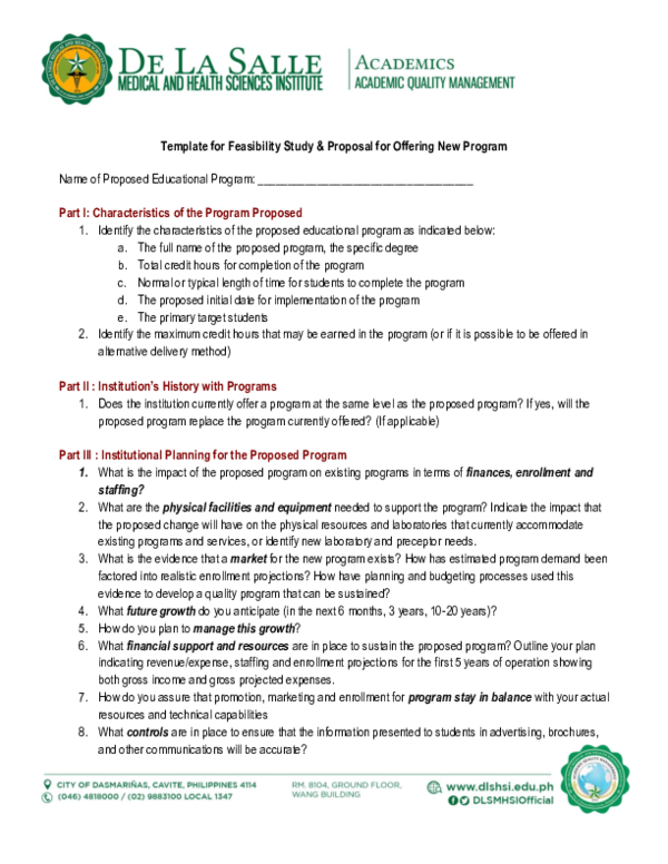 (PDF) Template for Feasibility Study & Proposal for Offering New Program