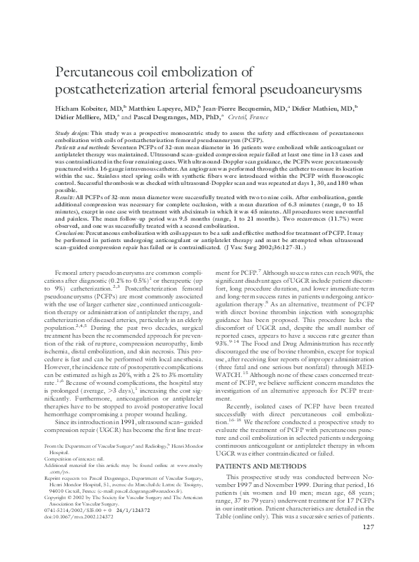 (PDF) Percutaneous coil embolization of postcatheterization arterial ...